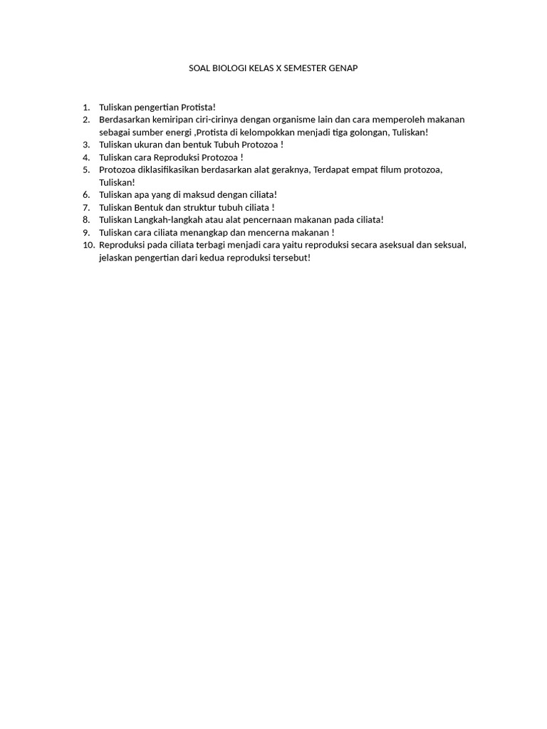 Soal Biologi Kelas X Semester Genap | PDF