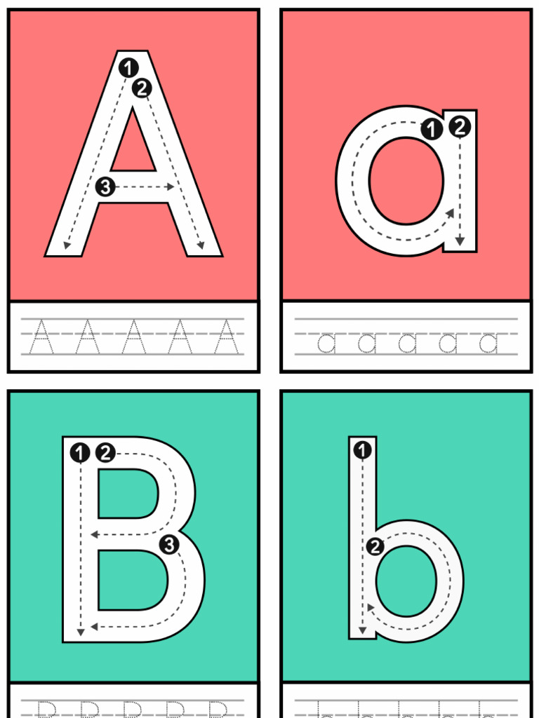 Alphabet Tracing Handwriting Flashcards in Colorful Dotted Style ...