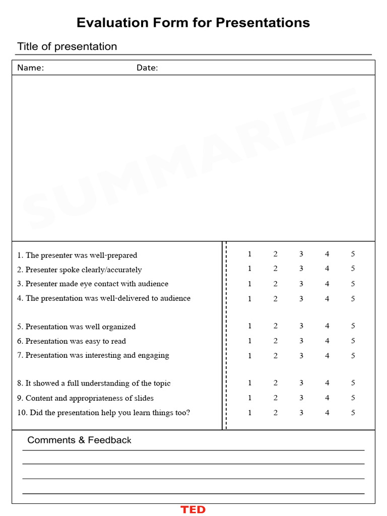 Evaluation Form For Presentation | PDF