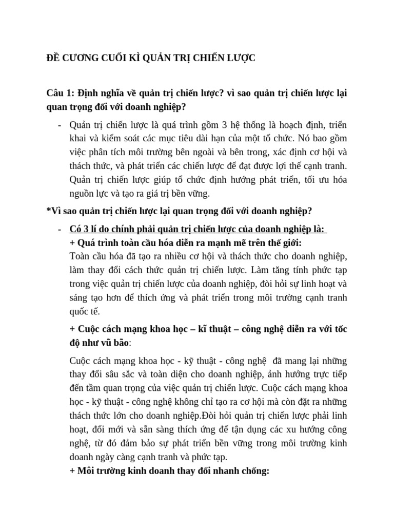 Quan Tri Chien Luoc Cuoi Ki 1 | PDF