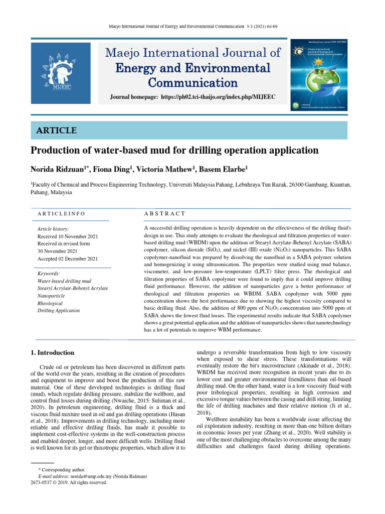 Enhancing Water-Based Drilling Mud Performance | PDF | Nanoparticle ...