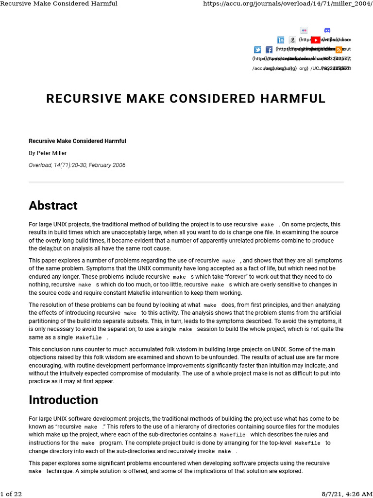 Recursive Make Considered Harmful | PDF | Computer Programming | Software Engineering