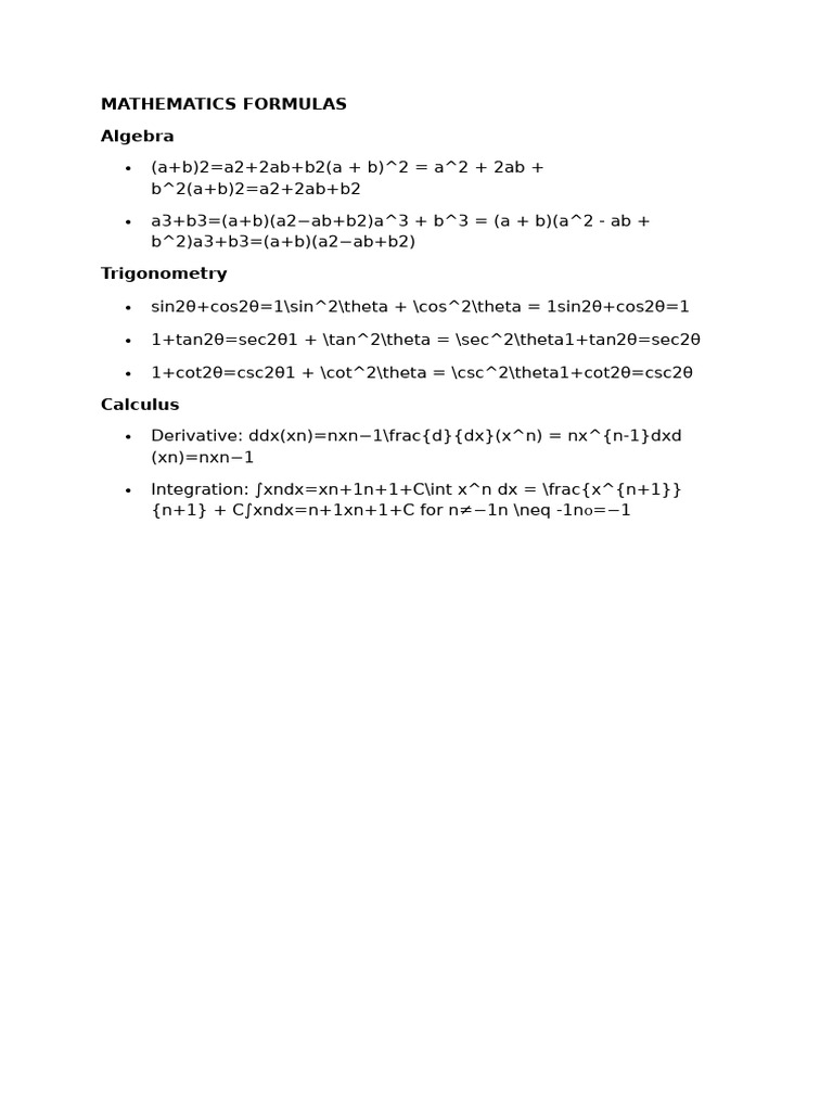 Mathematics Formulas | PDF