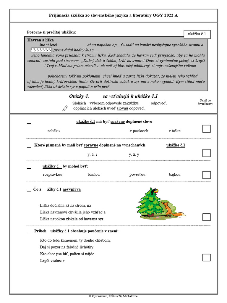Prijimacia Skuska SJL OGY 2022 A | PDF