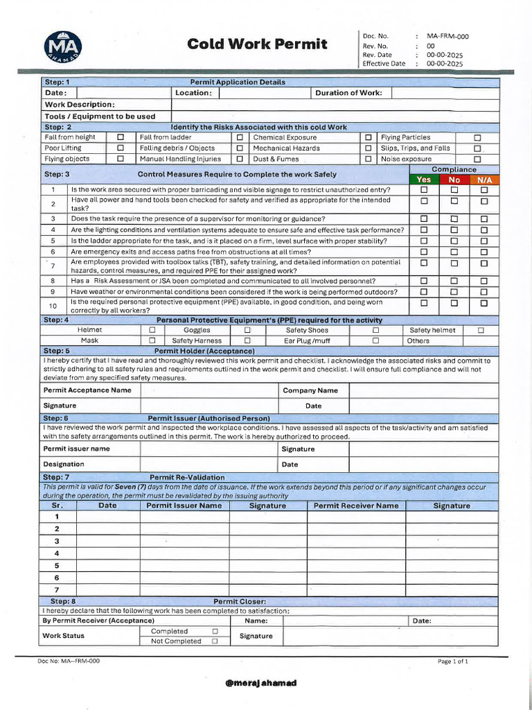 Cold Work Permit-1 | PDF