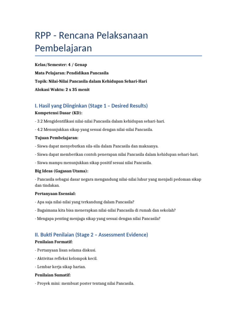 RPP Pancasila Kelas 4 UbD | PDF