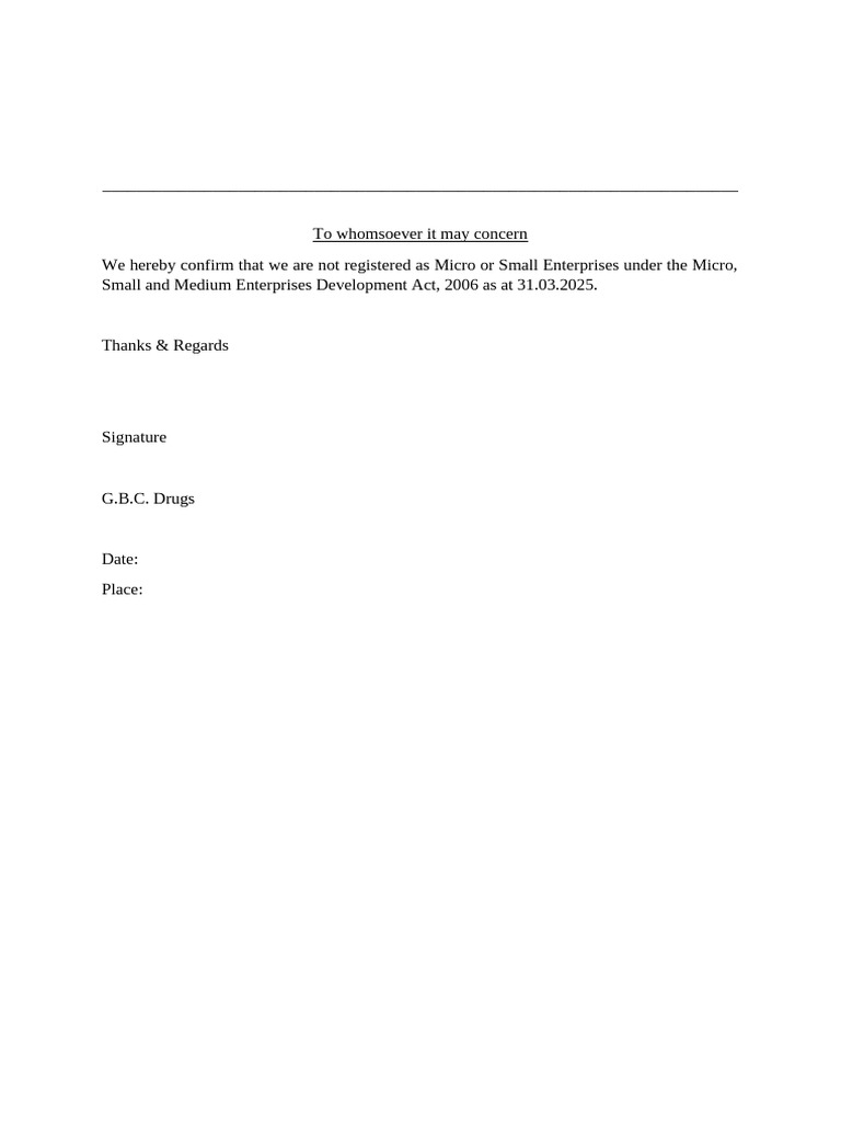 Declaration From Vendors Not Registered Under MSME | PDF