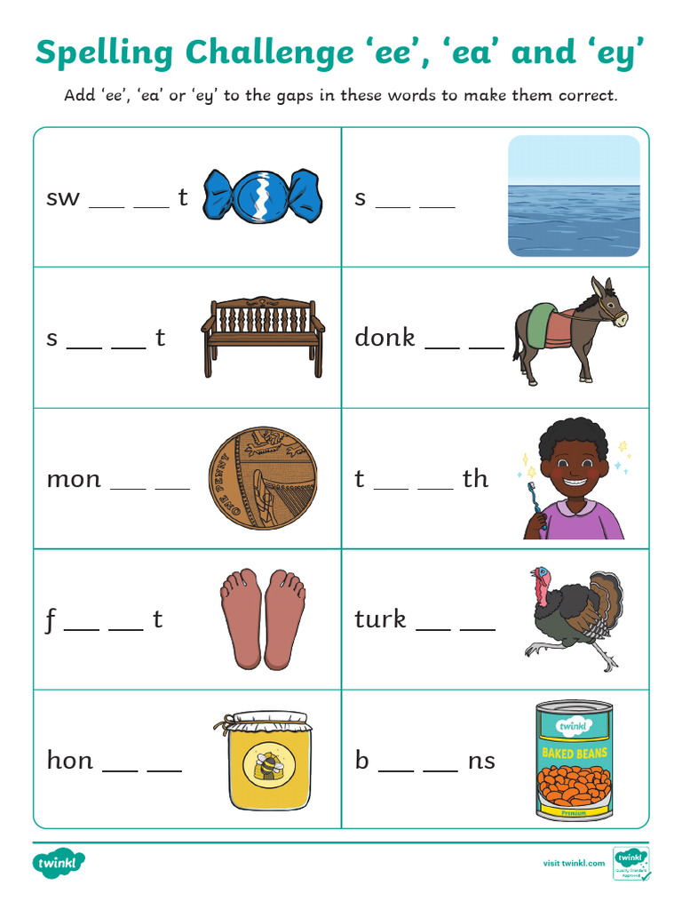 T e 1665563966 Spelling Challenge Ee Ea and Ey Ver 1 | PDF