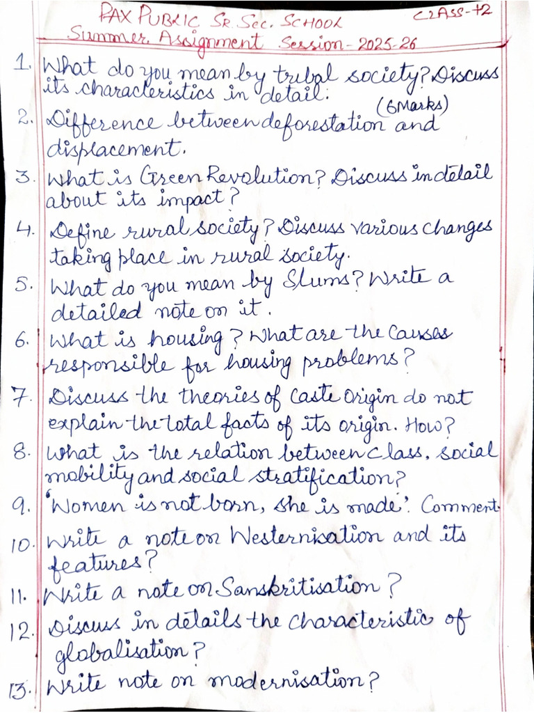 Class+2 (Sociology Holiday Home Work) | PDF