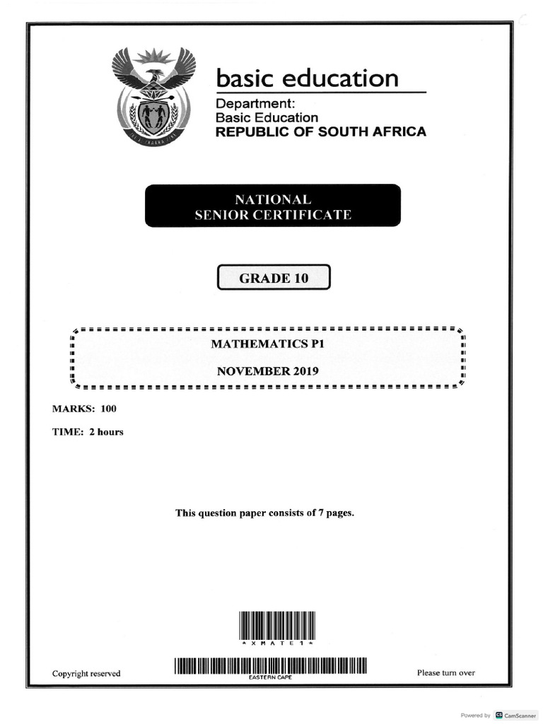 2019 Grade 10 Final Exam Nov Math Paper 1 | PDF