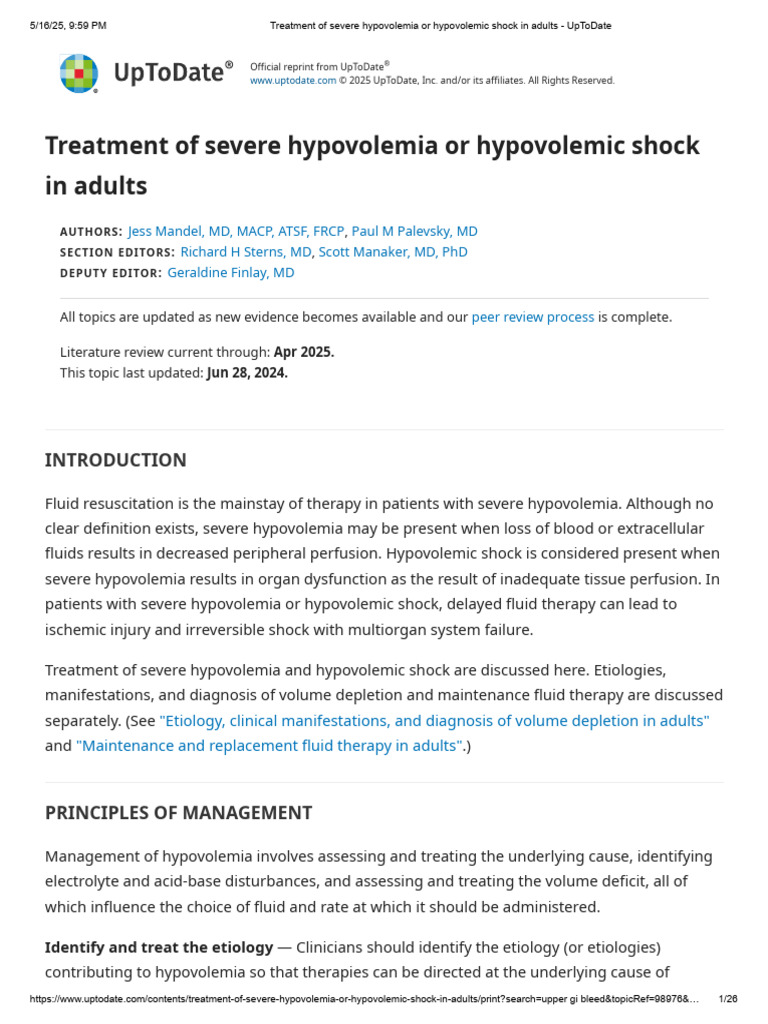 Treatment of Severe Hypovolemia or Hypovolemic Shock in Adults ...