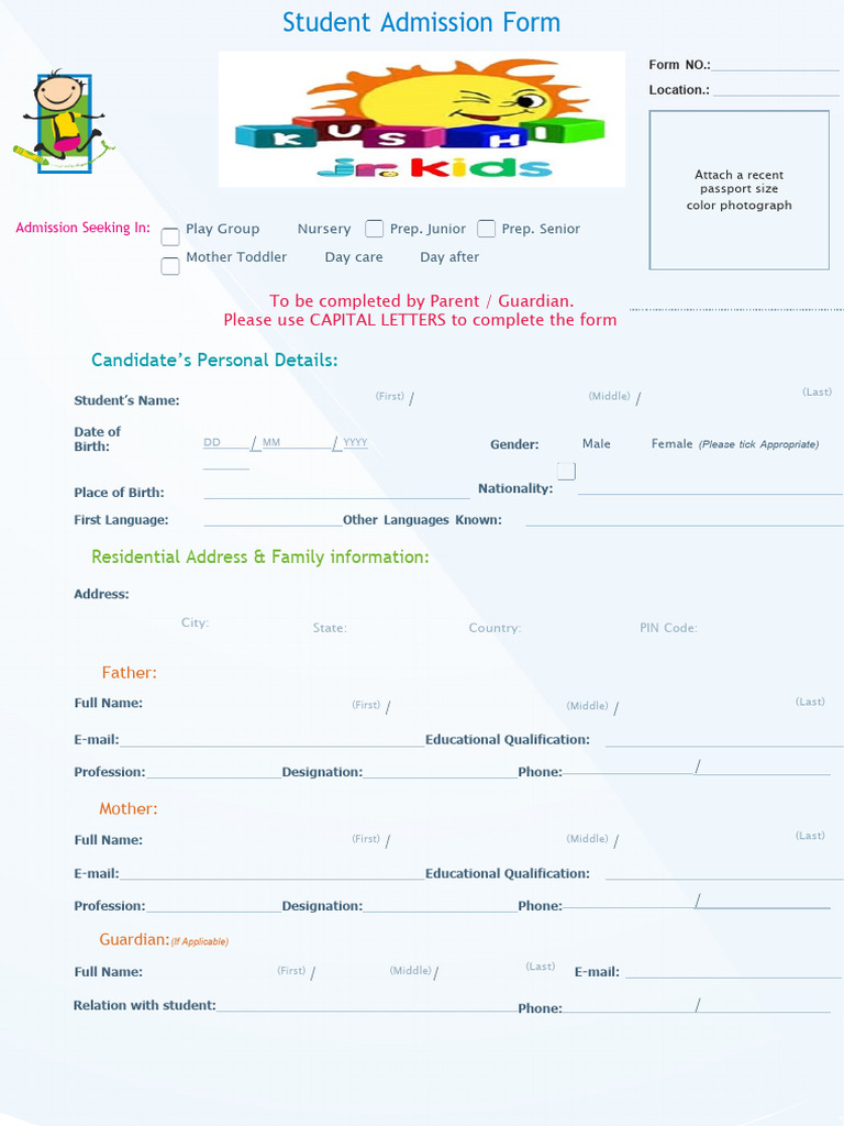 Student Admission Form Template | PDF