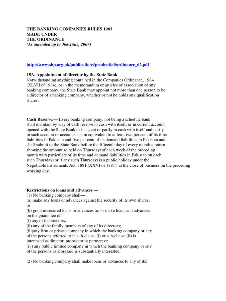 Banking Companies Rules Overview | PDF | Credit (Finance) | Banks
