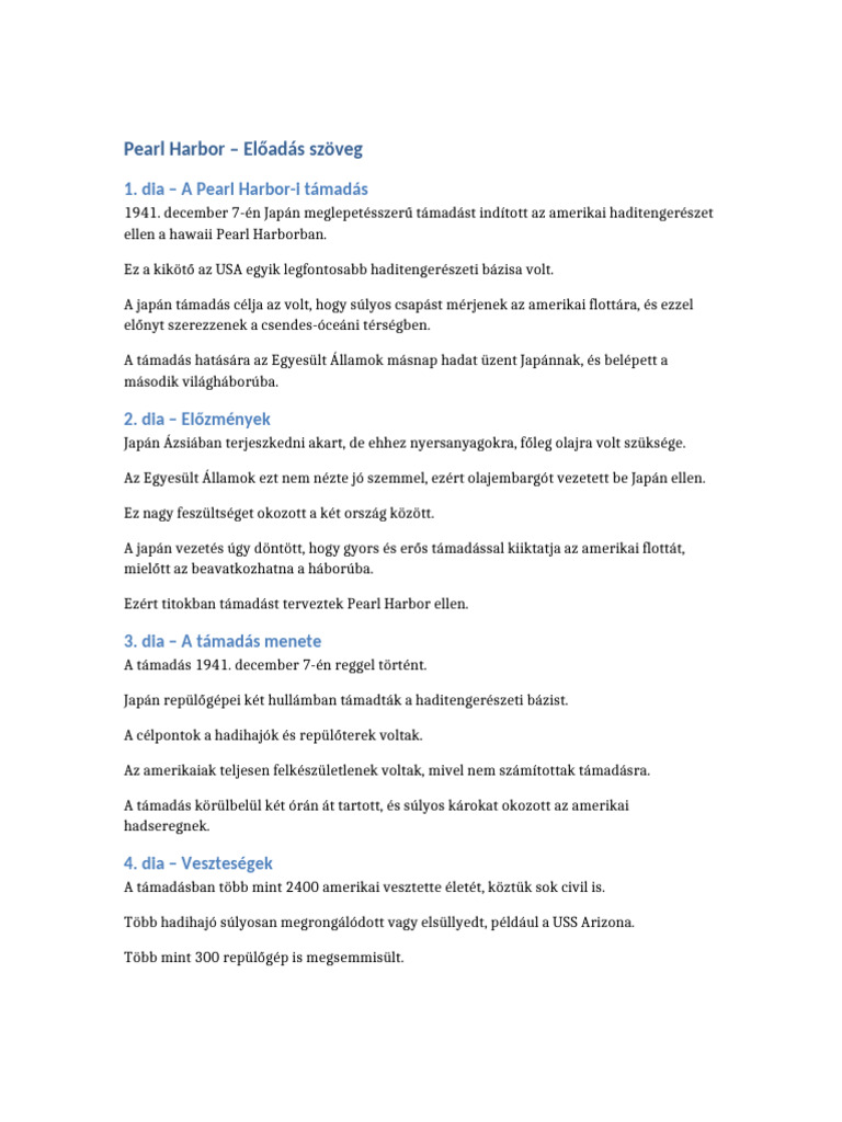 Pearl Harbor Eloadas Szoveg | PDF