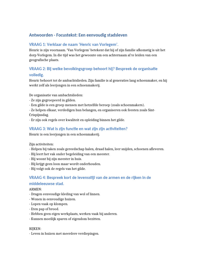 Antwoorden Een Eenvoudig Stadsleven | PDF