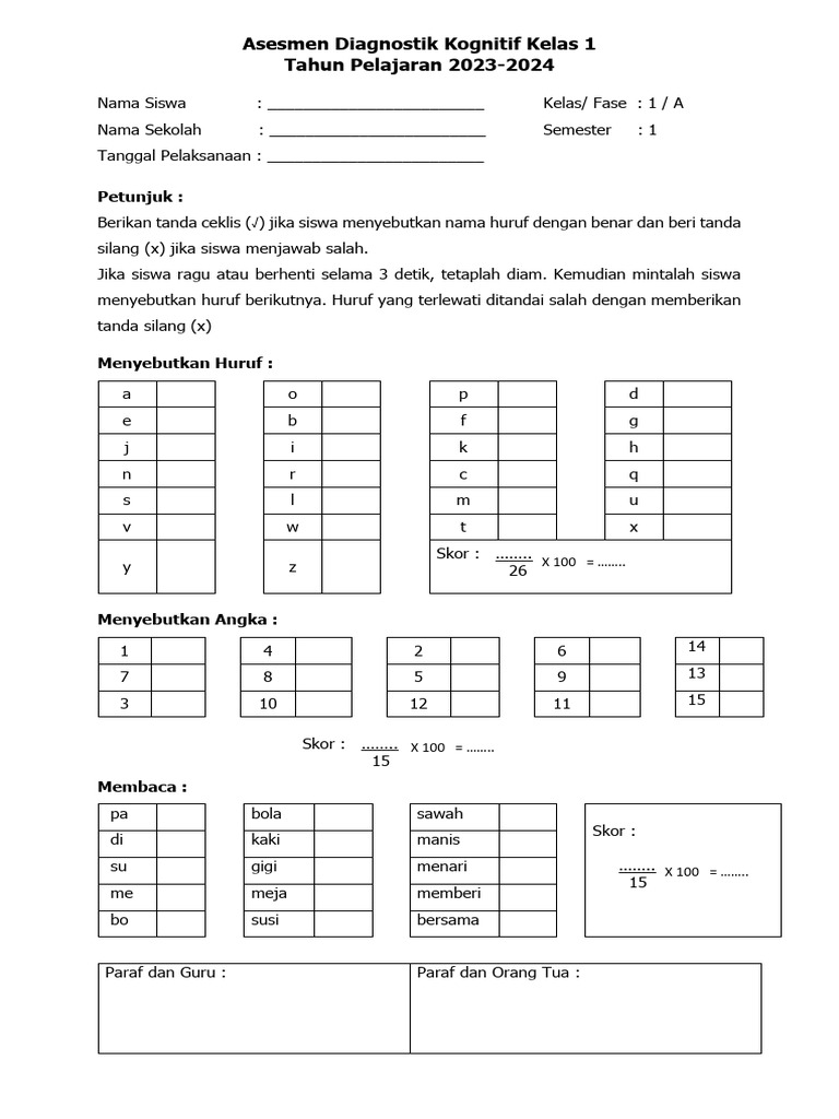 Format Asesmen Diagnostik Kognitif Lisan | PDF