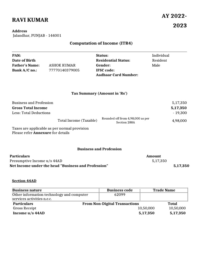 Ay2023 24 Rajni Bala Bwgpb3359a Computation | PDF | Taxes | Income Tax