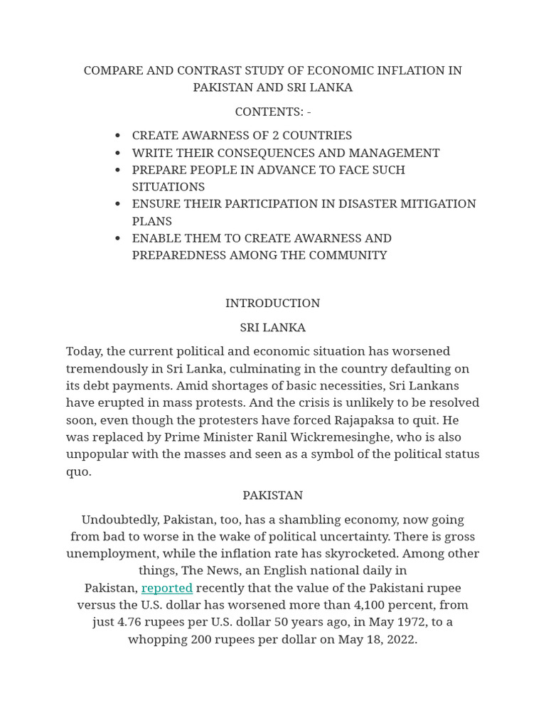 Compare and Contrast Study of Economic Inflation in Pakistan and Sri ...
