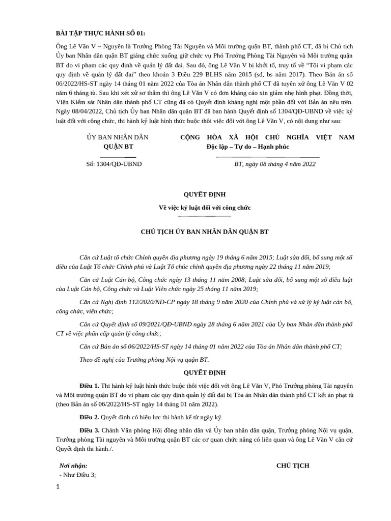 Btth Số 1. Lê Văn v | PDF