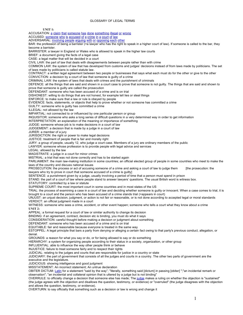 Glossary of Legal Terms | PDF | Theft | Mens Rea