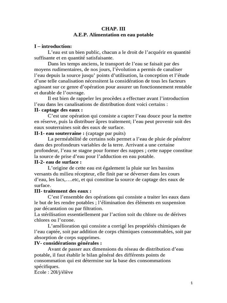 Alimentation en eau potable : Guide complet | PDF | Eau | Boire de l'eau