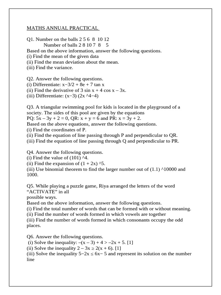 Maths Annual Practical Class 11 2025 Pdf Mathematics Mathematical