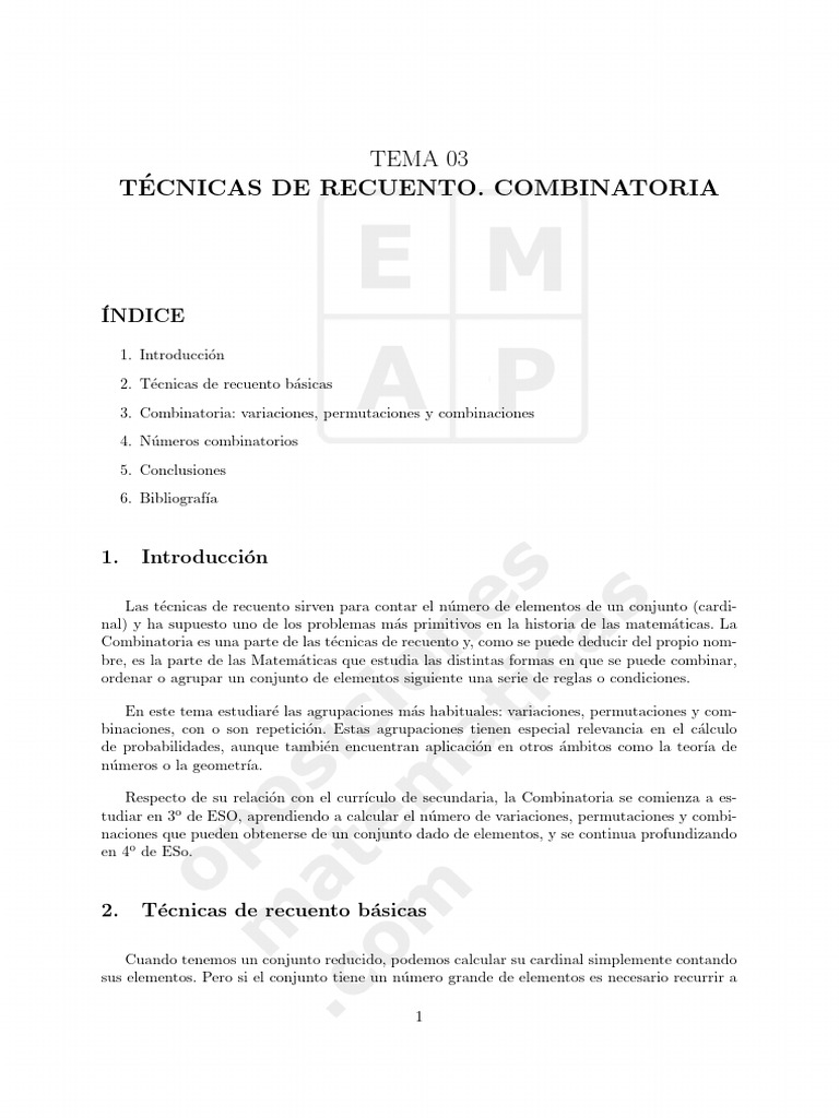 Tema 3 Tecnicas Recuento. Combinatoria | PDF | Combinatoria | Permutación