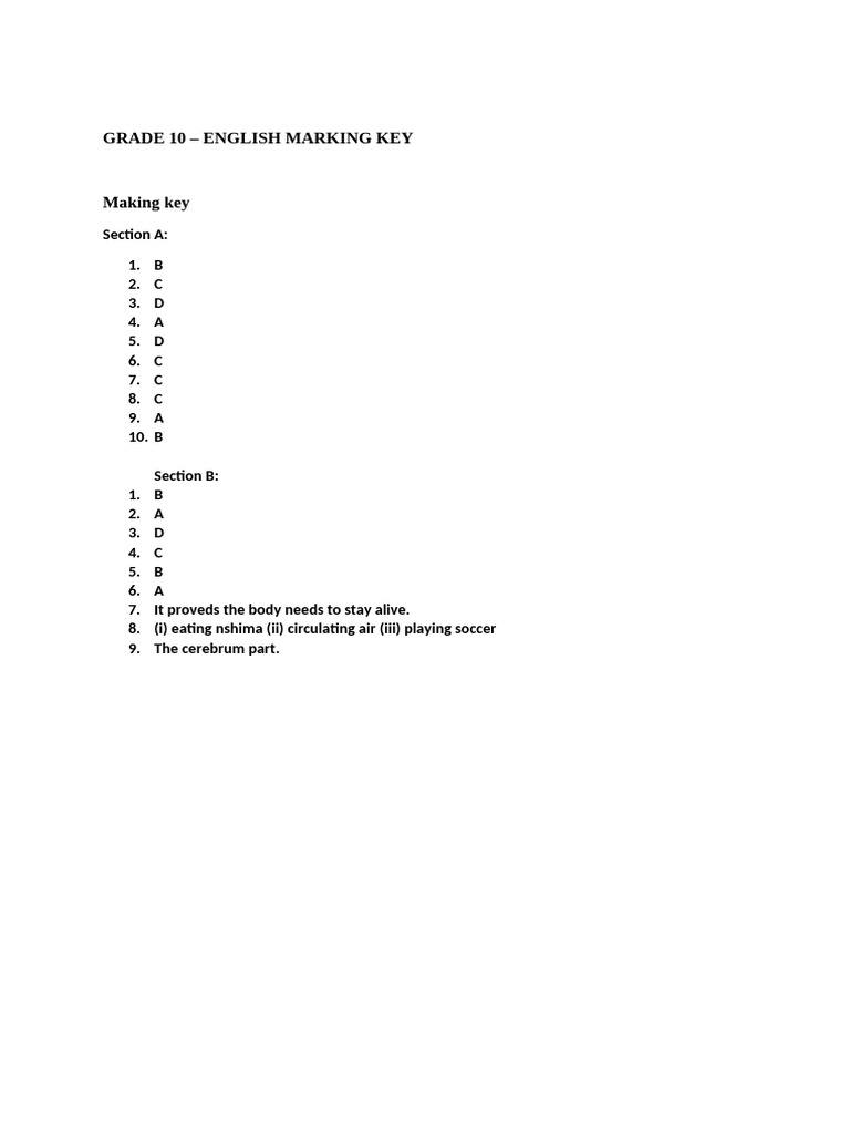 English 10 Marking Key | PDF