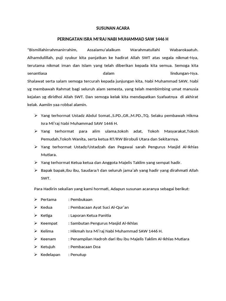 Susunan Acara Peringatan Isra Miraj | PDF