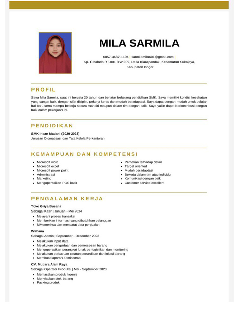Lamaran Kerja Mila | PDF
