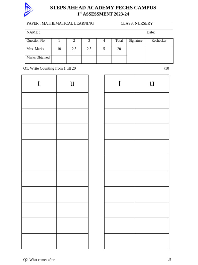 2023 24 1stasst Nursery Maths | PDF