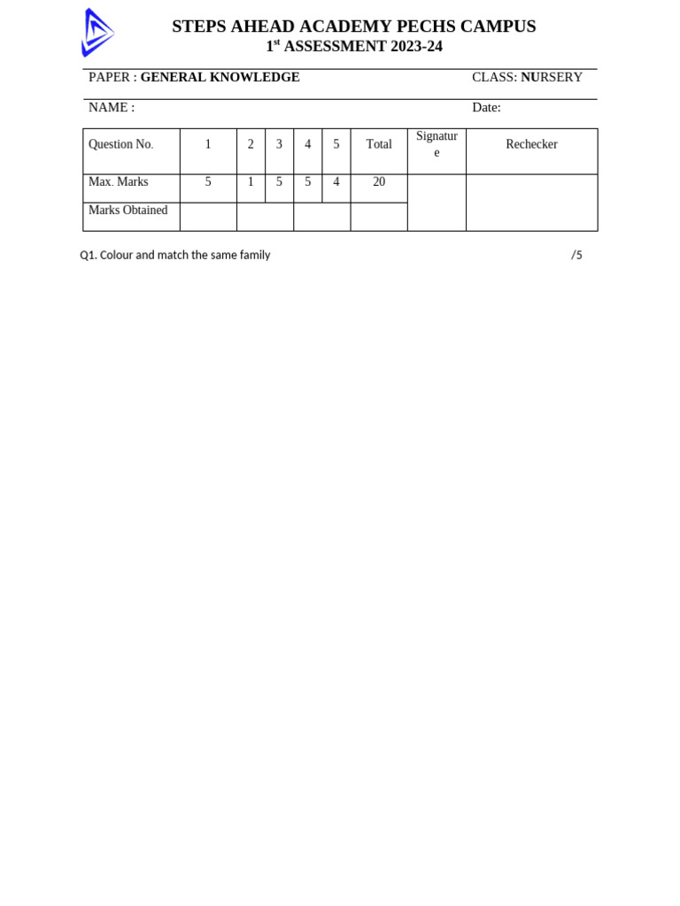 2023 24 1stasst Nursery GK | PDF