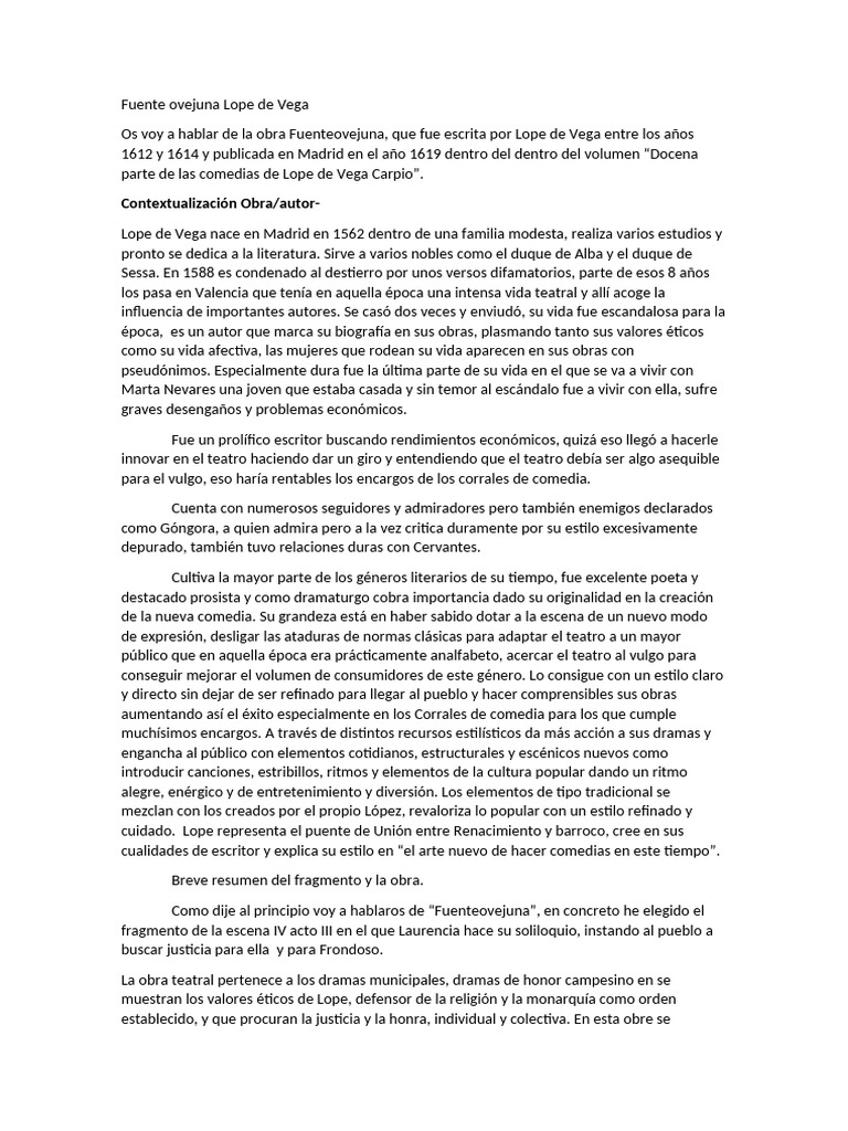 Fuente Ovejuna Lope de Vega | PDF