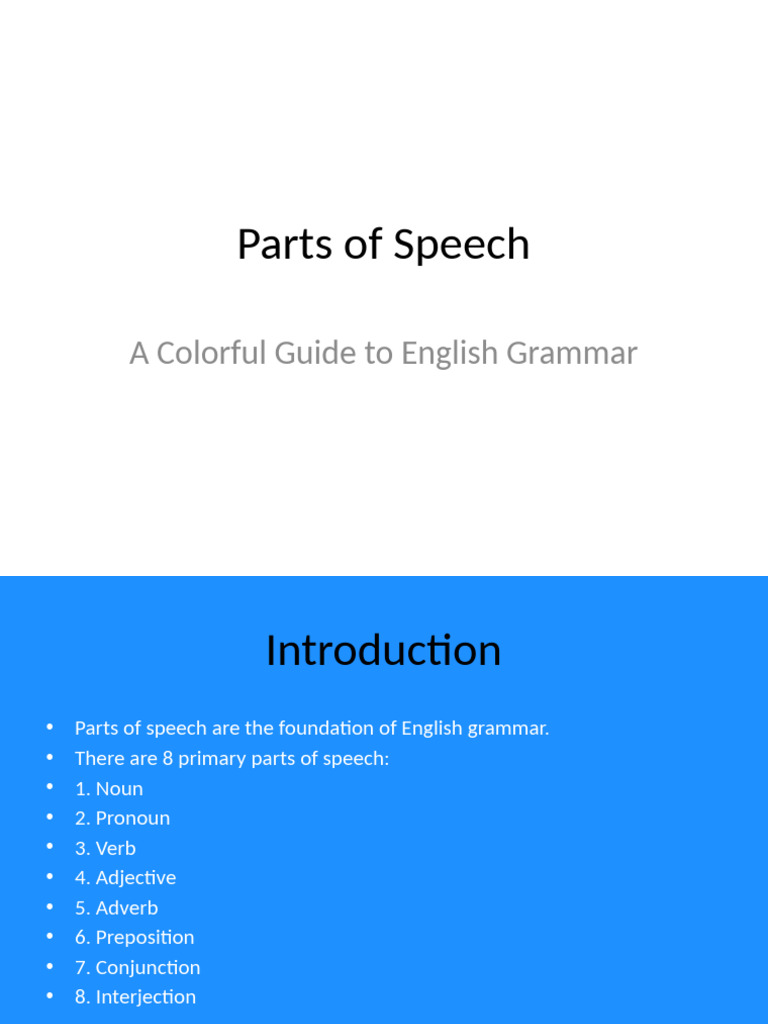 Colorful Parts of Speech Presentation | PDF