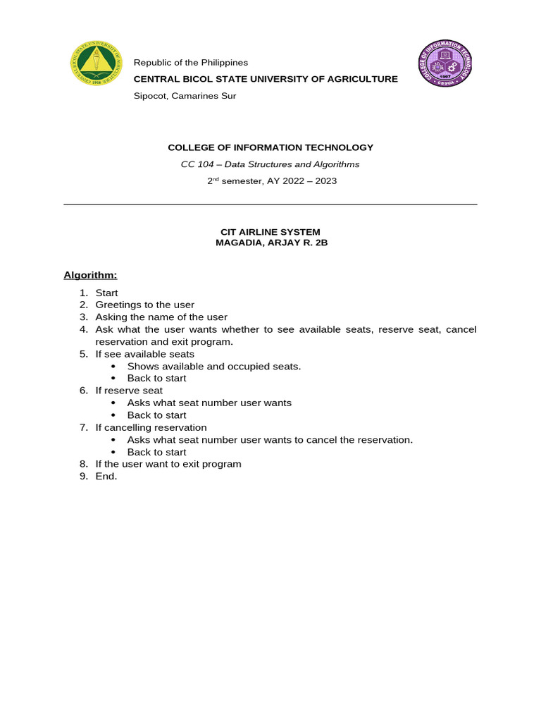 CIT Airline Reservation System Code | PDF | Software Development ...