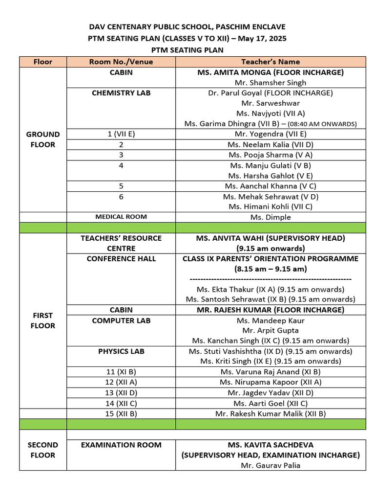 PTM Seating Plan 17.05.25-1 | PDF