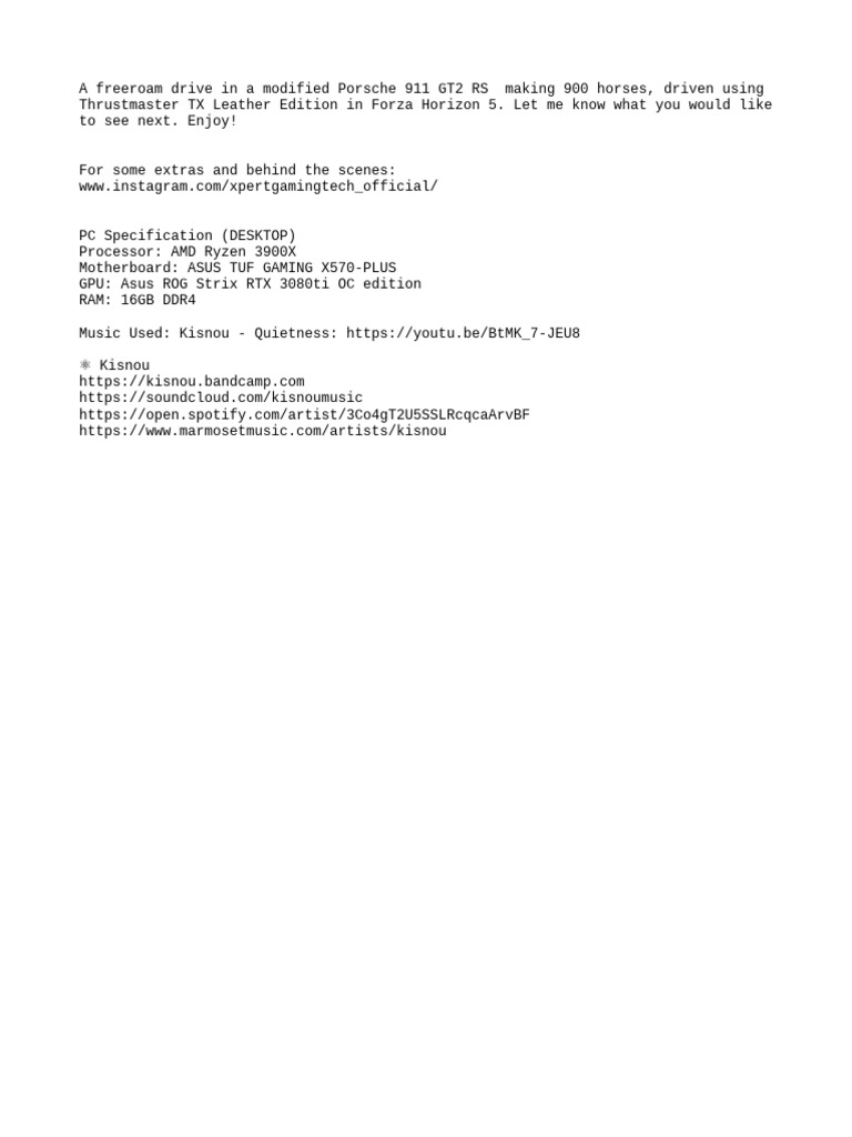 900HP Porsche 911 GT2 RS - Forza Horizon 5 Thrustmaster TX (Description) | PDF