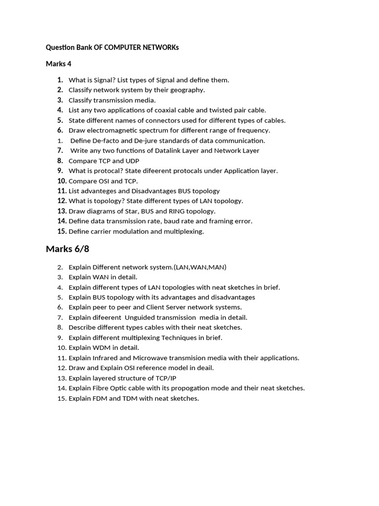 Question Bank of Computer Networks | PDF