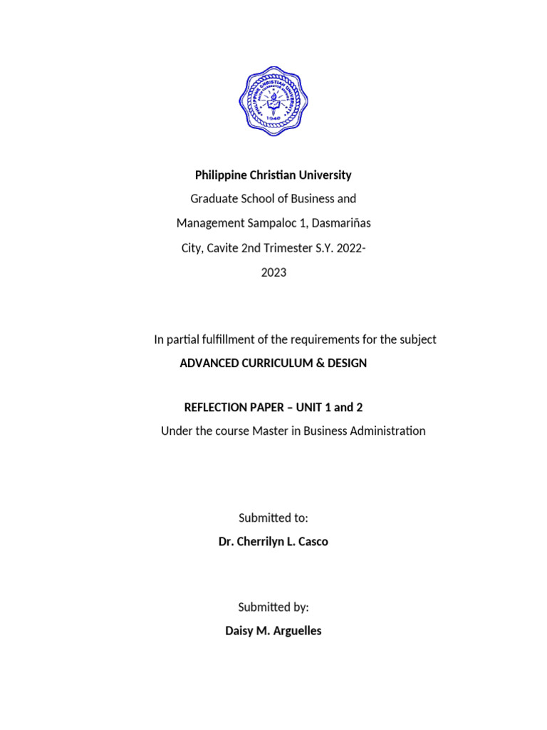 Arguelles, Daisy-Unit 1 & 2 | PDF | Curriculum | Learning