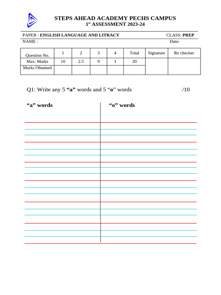 2023 24 1stasst Prep English | PDF