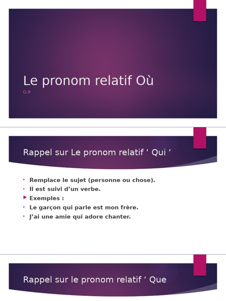 Le Pronom Relatif Où | PDF