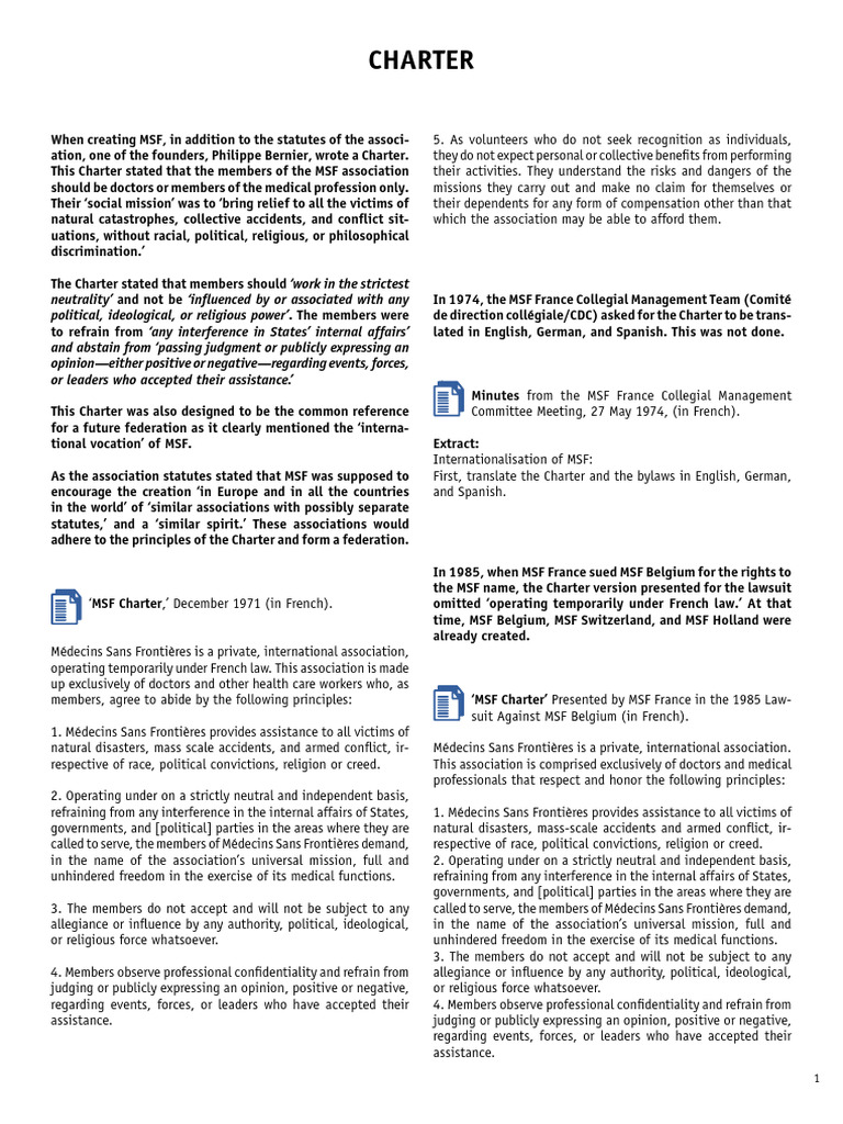 MSF Charter: Principles of Neutrality | PDF | Médecins Sans Frontières
