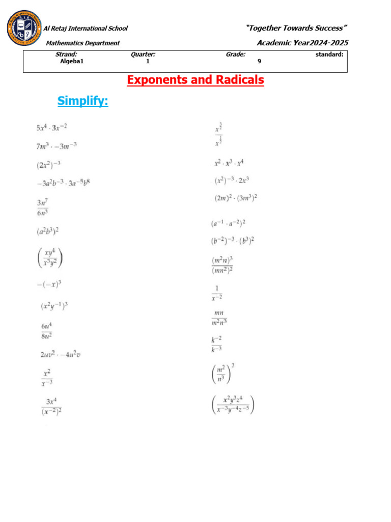 Exponents and Radical | PDF