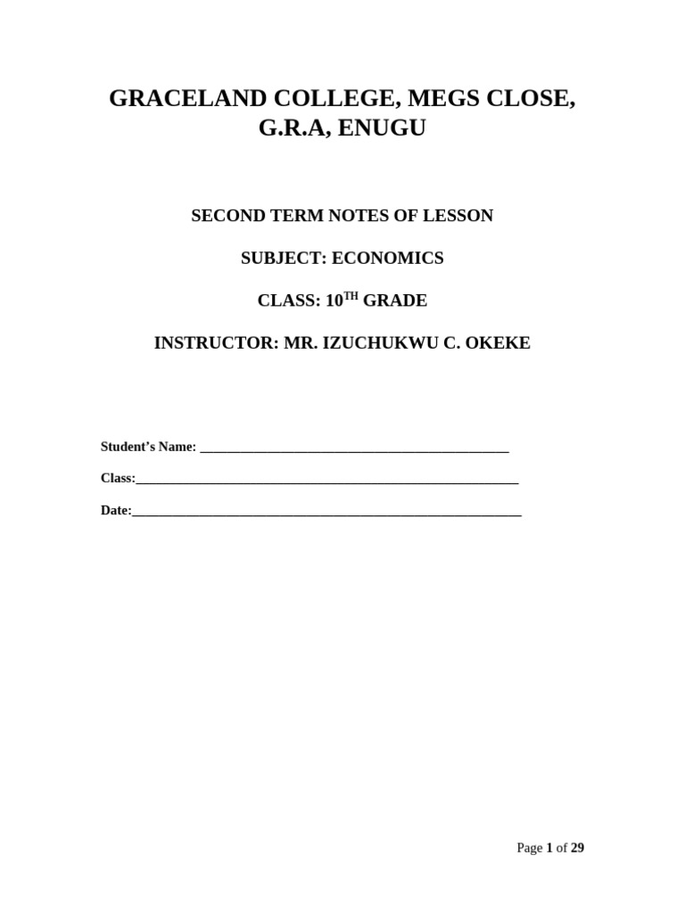 10th Grade Economics Second Term Notes | PDF | Demand | Labour Economics