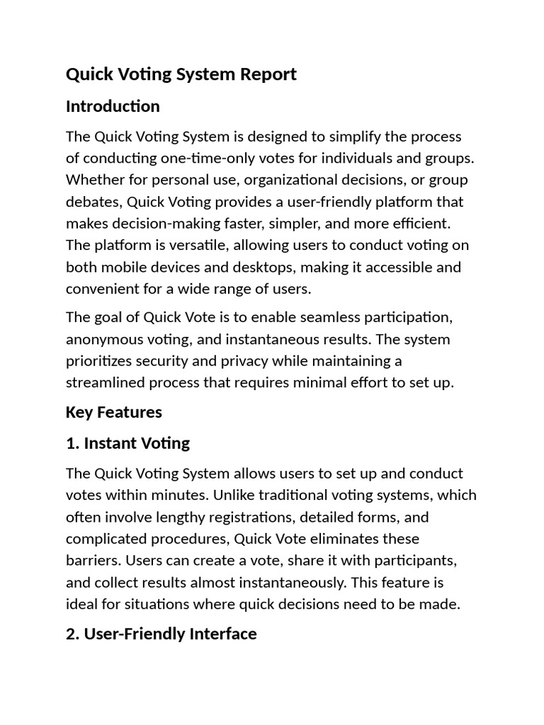 Quick Voting System Report | PDF | Usability | Mobile App