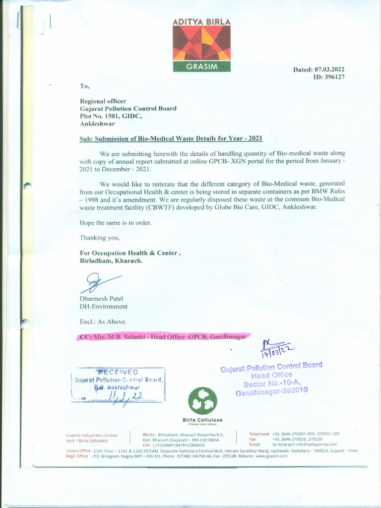 Bio Medical Waste Details For Year 2021 OHC | PDF