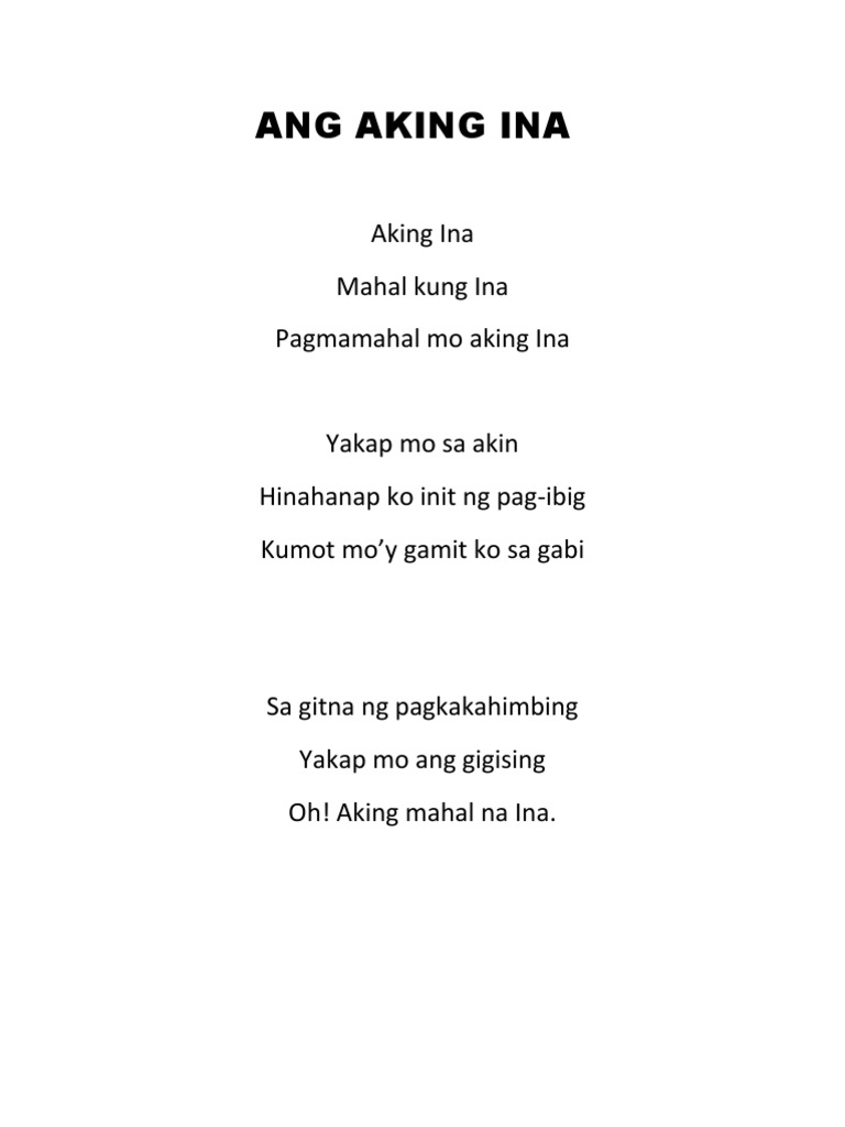 Ang Aking Ina: Aking Ina Mahal Kung Ina Pagmamahal Mo Aking Ina | PDF