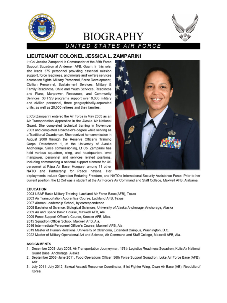 Lt Col Jessica Zamparini Biography | PDF | Military | United States Air ...
