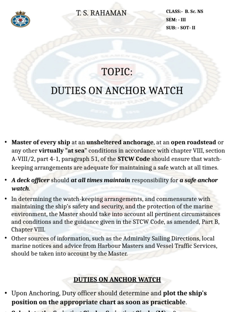 Duties On Anchor Watch | PDF | Anchor | Ships