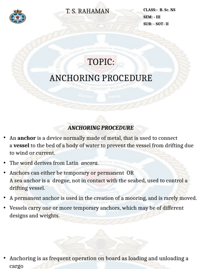 Anchoring Procedure | PDF | Anchor | Shipping